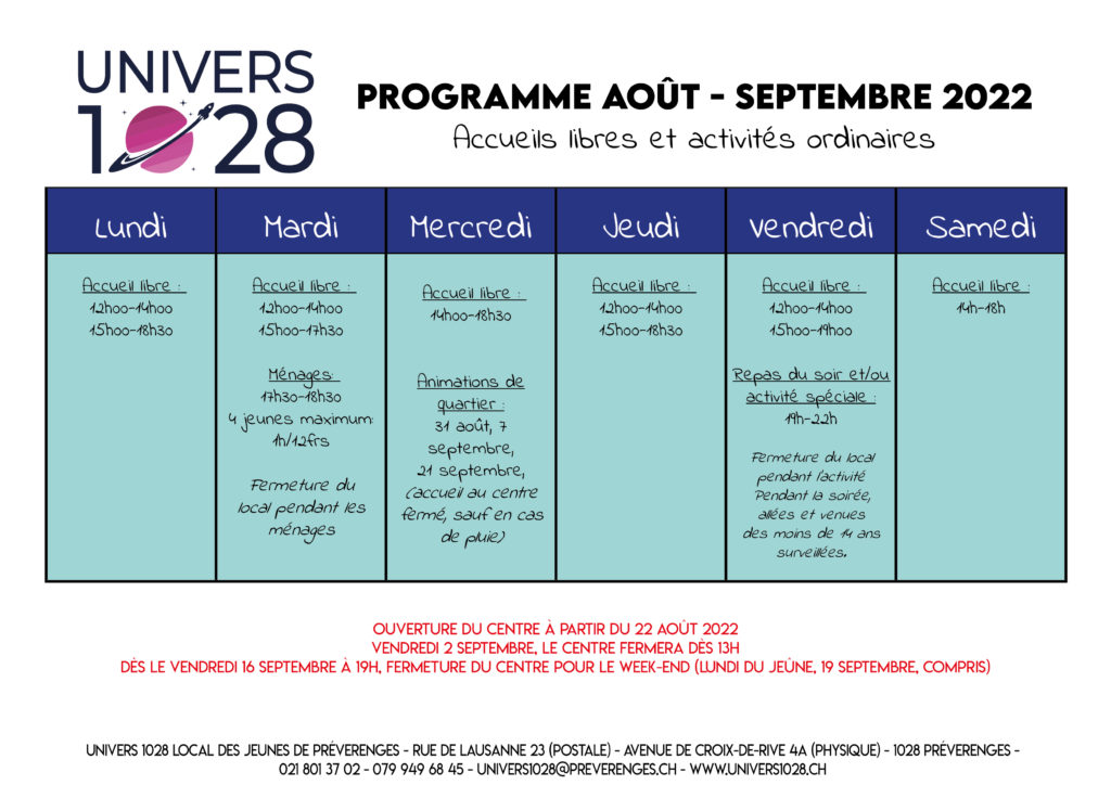 Programme Août Septembre 2022 Univers 1028